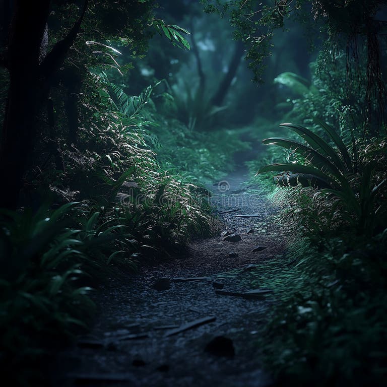 Path in the dark forest stock illustration. Illustration of autumn - 350215891