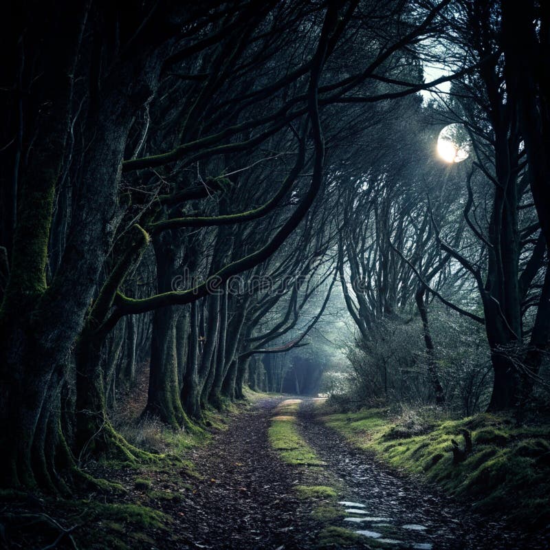 Path in Dark and Scary Forest Stock Illustration - Illustration of ...