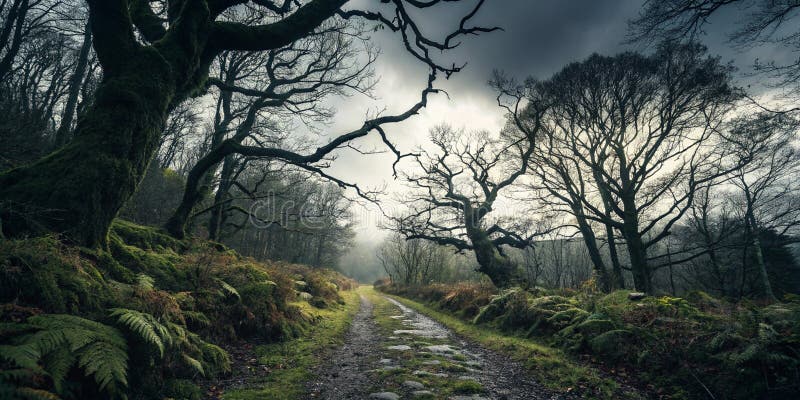 Path in Dark and Scary Forest Stock Illustration - Illustration of ...