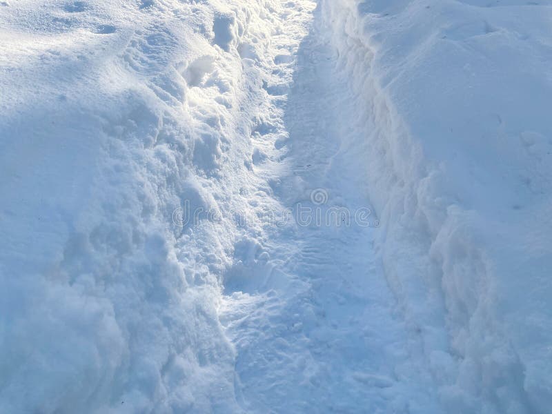 Path in deep snow stock photo. Image of snowdrift, deep - 209790340
