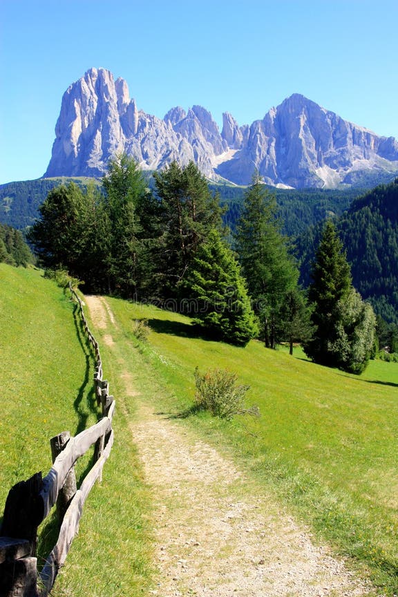 Path in the Dolomites Mountains, Italy Stock Image - Image of fence ...