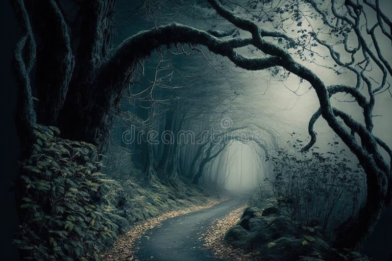 Path through an Eerie and Gloomy Forest Stock Illustration ...