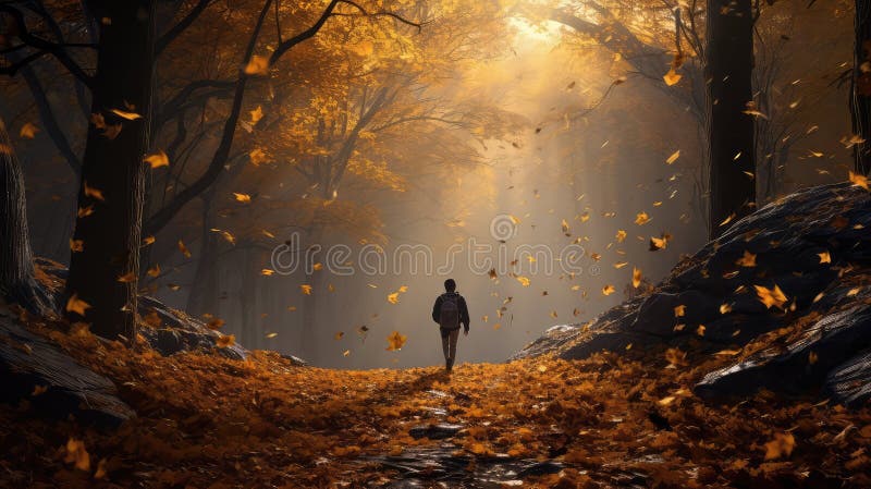 Path falls leaves stock illustration. Illustration of forest - 369430702