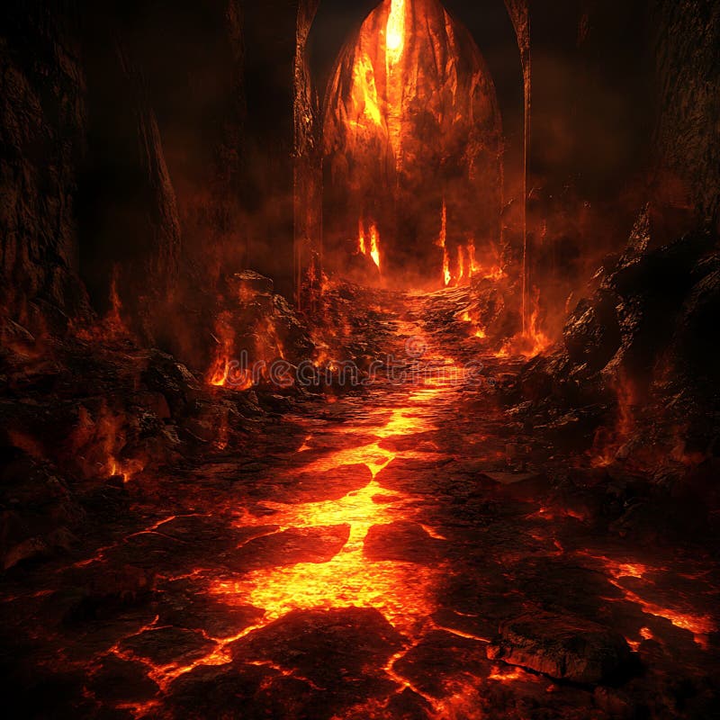 Path of Fire a Fiery Path Leads through a Dark Volcanic Landscape Stock ...