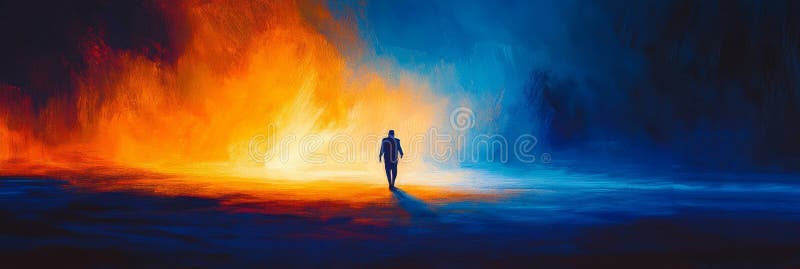 The Path between Fire and Ice a Single Figure Walks Towards a Horizon ...