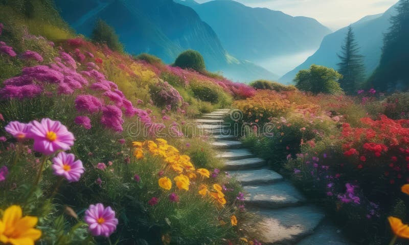 A Path with Flowers on Either Side is Shown in this Image, with a ...