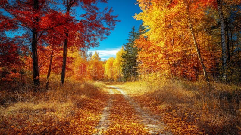 Path through a Forest of Autumn Colors Stock Illustration ...
