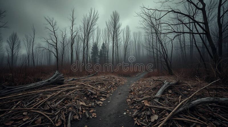 A Path through a Forest Filled with Dead Trees Generated Stock ...