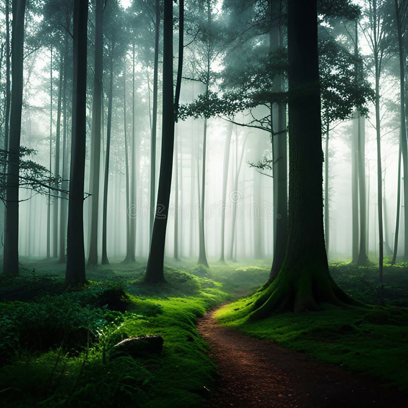 Path in the Forest with Fog Mysterious Quiet Atmosphere, Created with ...