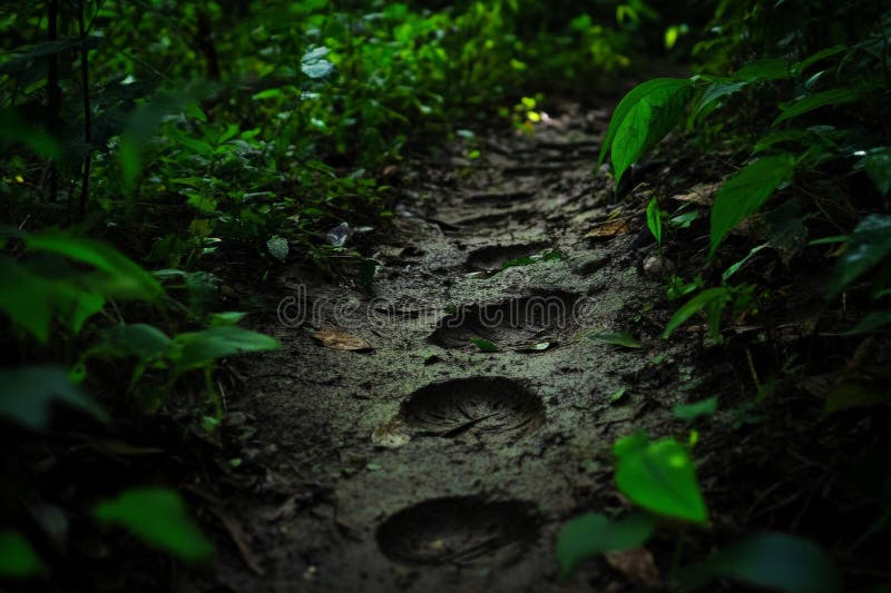 Path through a Forest with Four Footprints in the Mud Stock ...