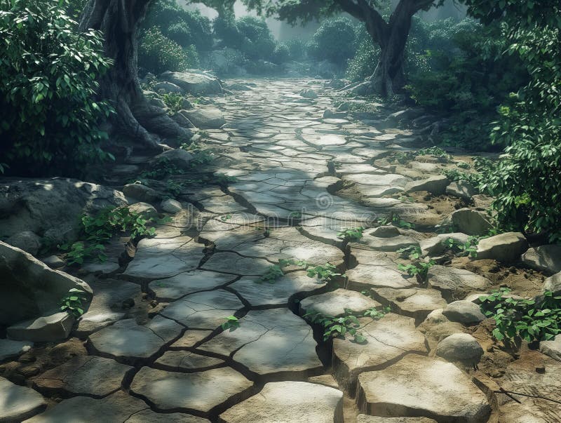 A Path through a Forest with a Large Tree on the Left Side Stock Image ...