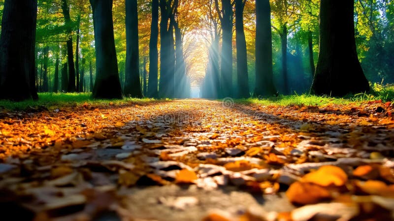 A Path through a Forest with Leaves on the Ground, AI Stock Image ...