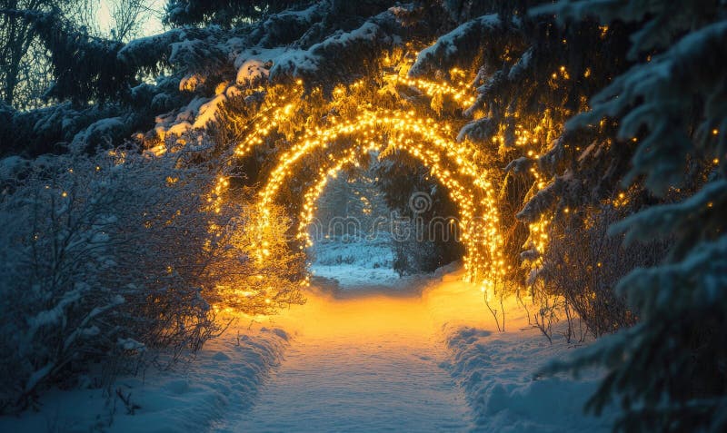 A Path through a Forest with a Lighted Archway Stock Photo - Image of ...