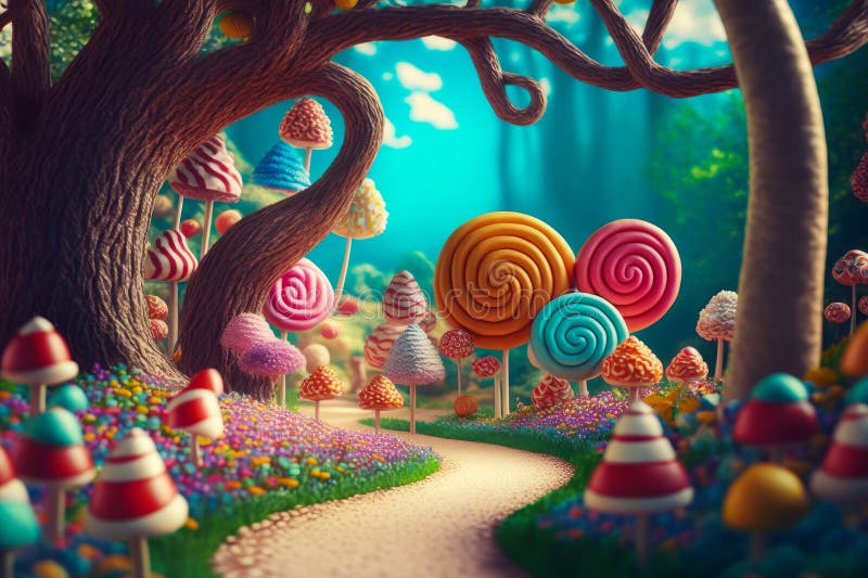 Path through Forest with Lollipops and Trees. Generative AI Stock ...