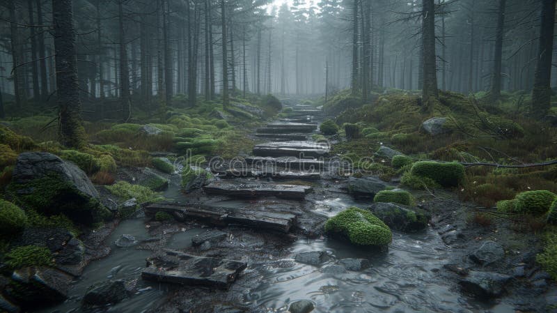 A Path through a Forest with Many Steps Leading To the Water, AI Stock ...