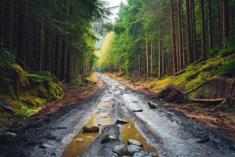 Path in the Forest. Natural Disasters. Village Landslide on the Road ...