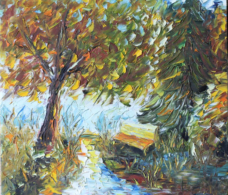 Path through the Forest, Oil Painting Stock Illustration - Illustration ...