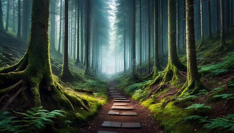 Path through the forest stock illustration. Illustration of people ...