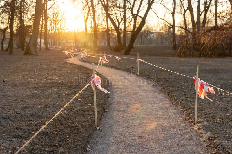 Path in the Forest. Repair of Footpaths in the Park Stock Image - Image ...