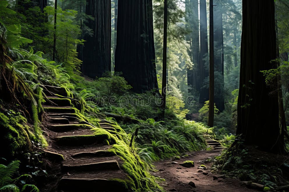 A Path through a Forest with Steps Leading To the Trees Stock ...