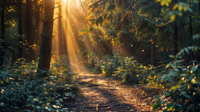 Path in the Forest with Sun Rays Passing through the Trees. Nature ...