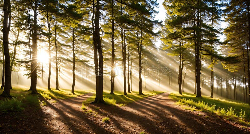 A Path through a Forest with Tall Trees on Either Side. Stock Image ...