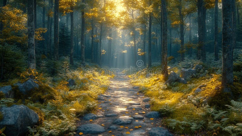 A Path through the Forest To the Waterfall Stock Illustration ...