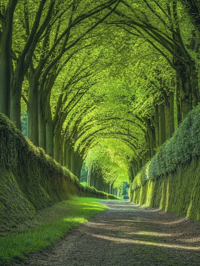 Path through a Forest with Trees on Either Side Stock Image - Image of ...