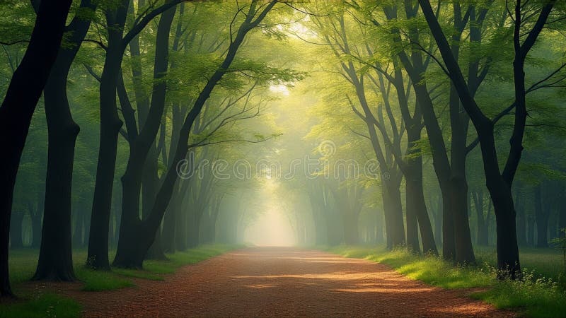 A Path through a Forest with Trees on Either Side Stock Illustration ...