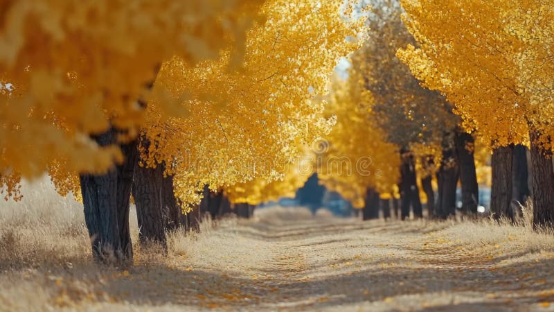 A Path through a Forest of Trees with Leaves that are Yellow and Orange ...