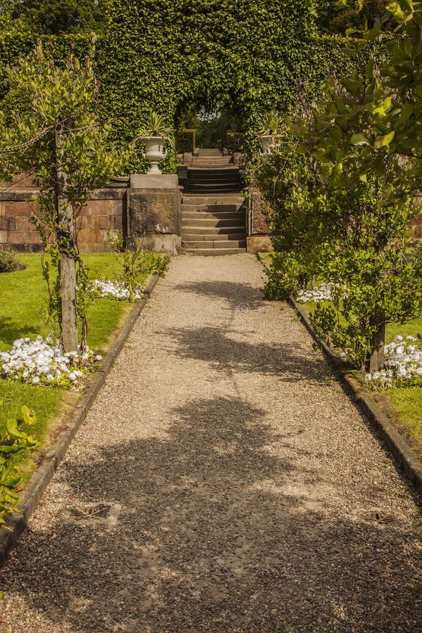 Path through a Formal English Garden Stock Image - Image of shrubs ...