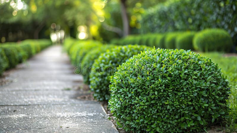 Path through a Garden with Green Shrubs Stock Illustration ...