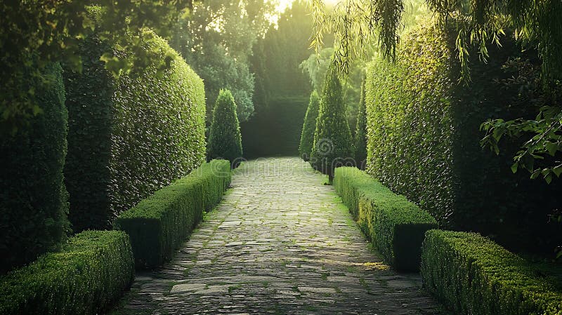 A Path through a Garden with Hedges on Either Side Stock Image - Image ...