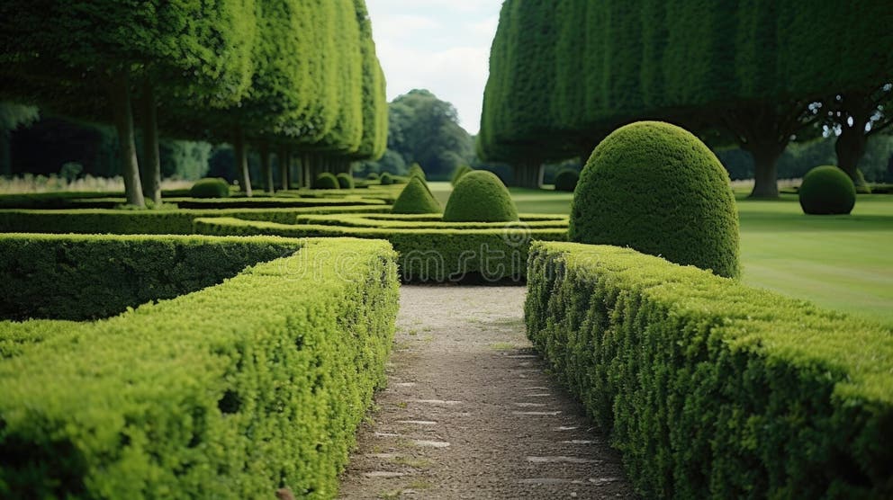 A Path through a Garden with Hedges and Trees Stock Image - Image of ...