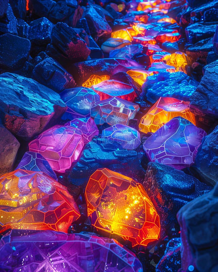 A Path of Glowing Rocks in the Dark Stock Image - Image of mineral ...