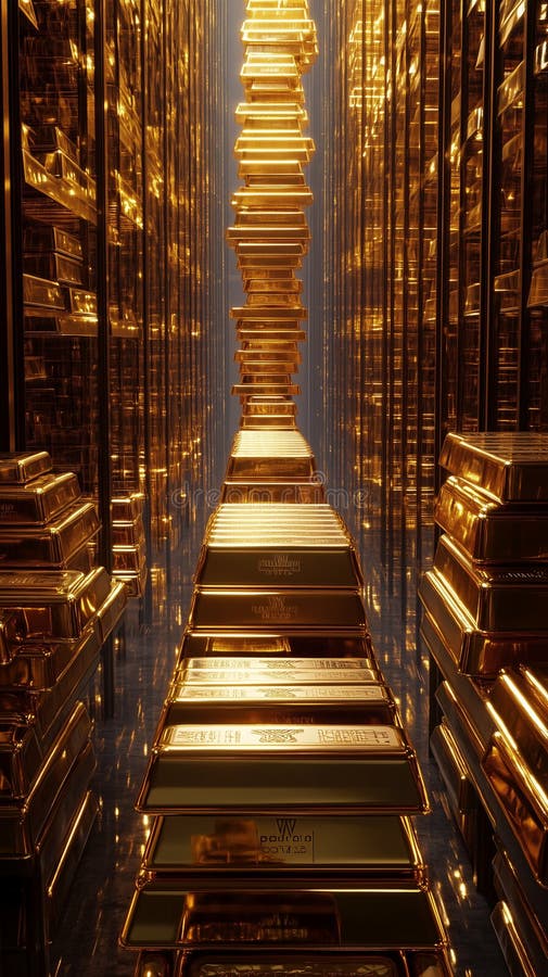 Path of Gold Bars is Leading through a Bank Vault with Rows of Gold on ...