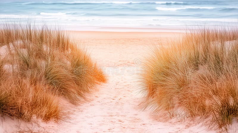 A Path between Grass Thickets through Sandy Dunes Stock Illustration ...