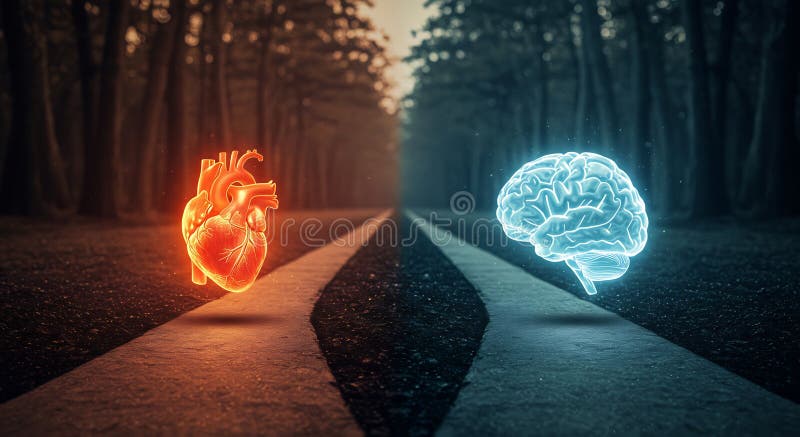 Path of Heart and Brain, Logic and Emotion Stock Image - Image of ...