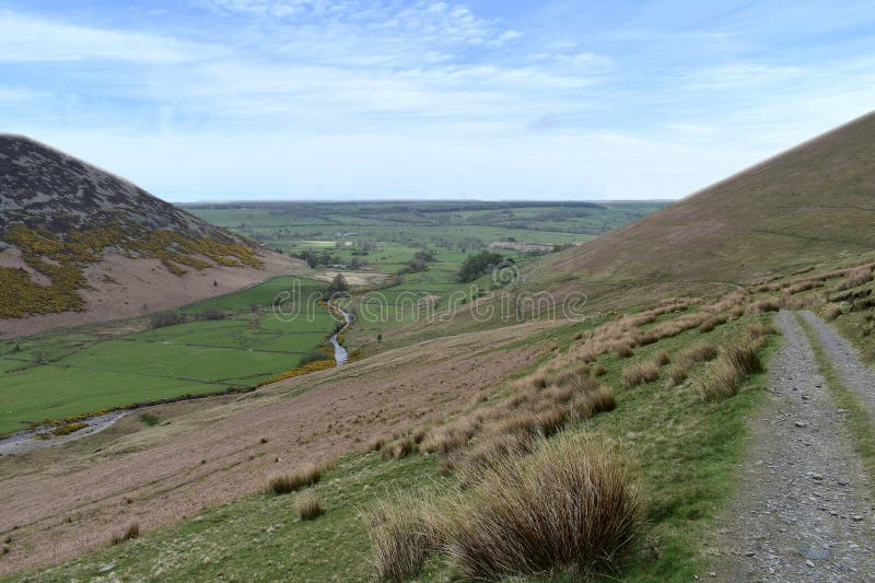 Path on Hillside Meadow in Mountain at Sunset Stock Photo - Image of ...