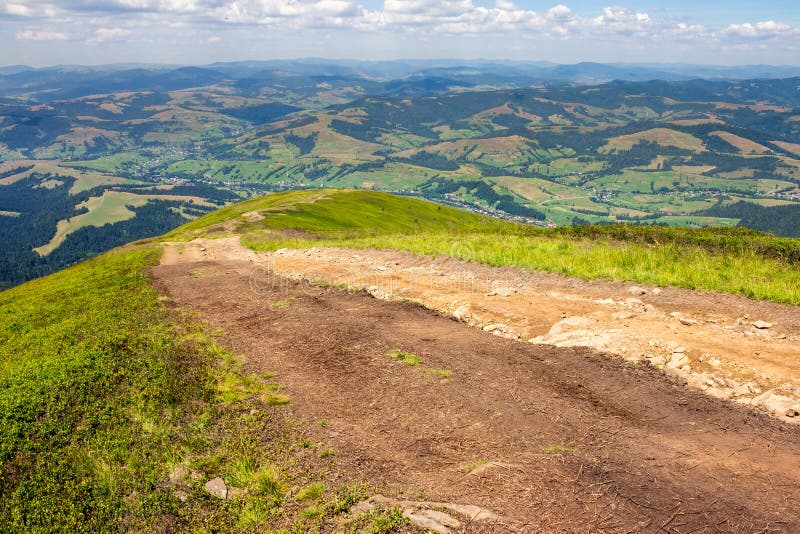 Path on Hillside Meadow in Mountain at Sunset Stock Photo - Image of ...