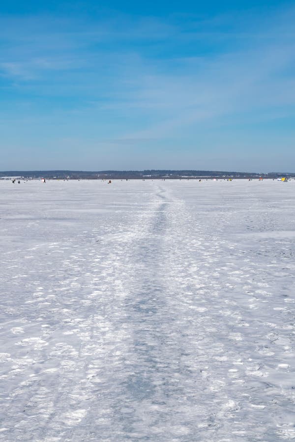 Path on the Ice of a Frozen Lake. Stock Image - Image of footpath, cold ...