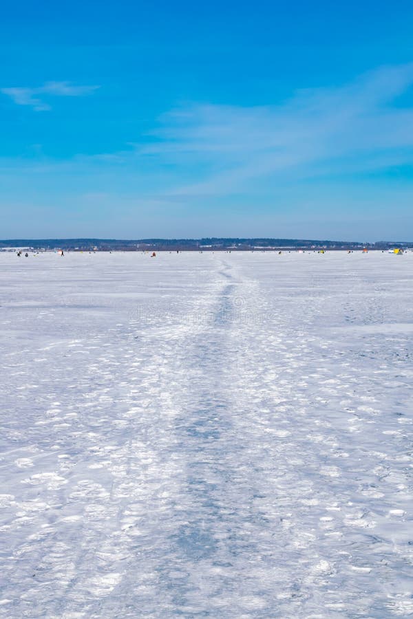Path on a Frozen Lake. Beautiful Winter Landscape Stock Image - Image ...