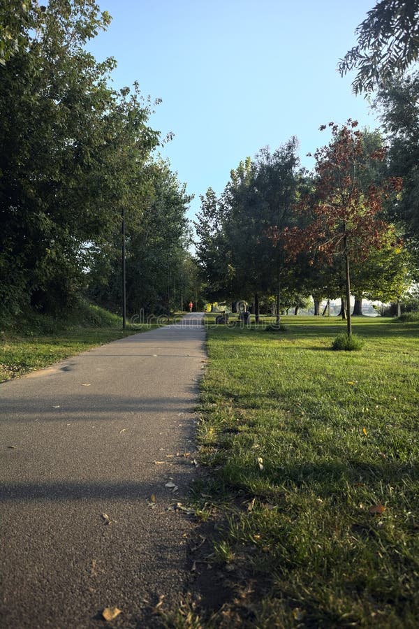 Path in an Isthmus of a Park by the Lakeshore at Sunset Stock Photo ...