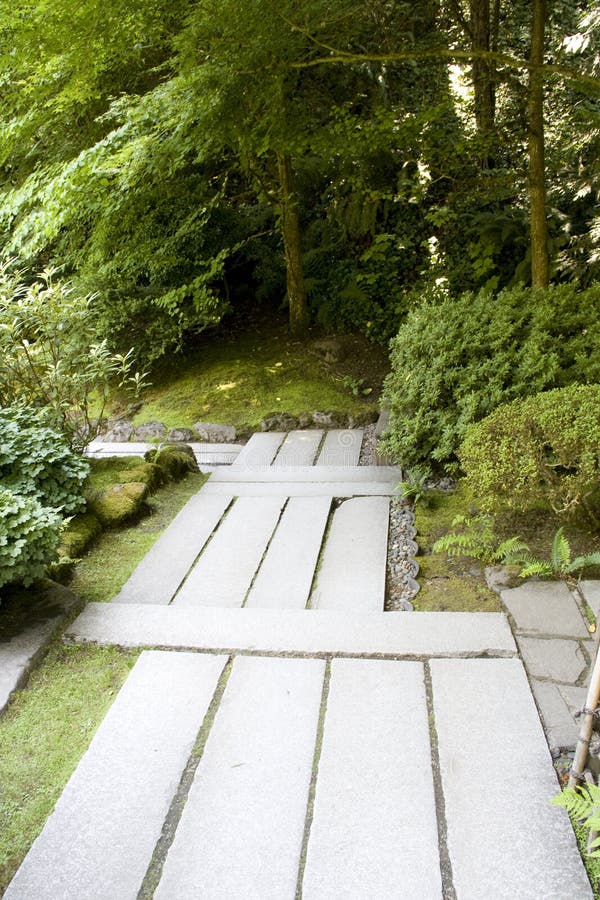 Natural Stone Steps in Japanese Garden Stock Image - Image of shrubs ...