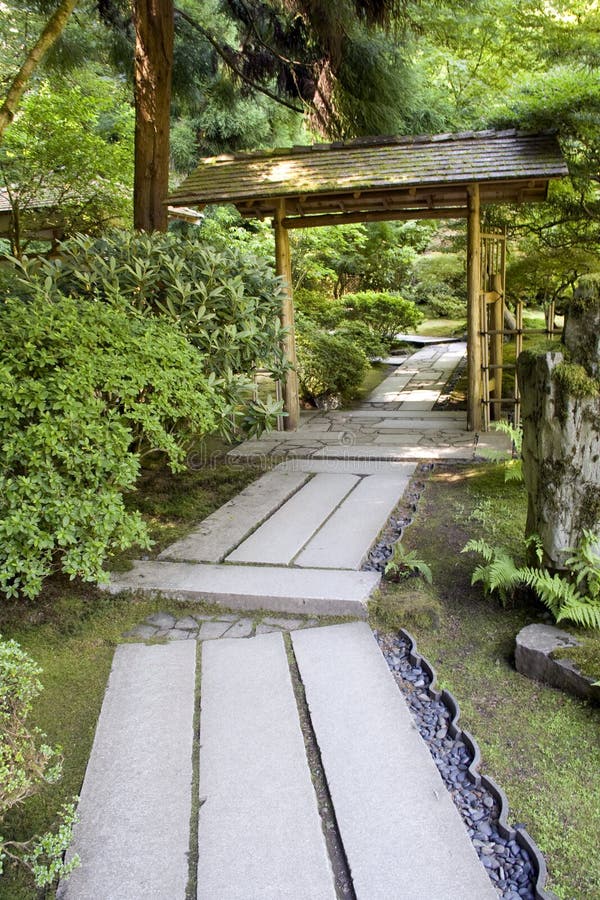 Natural Stone Steps in Japanese Garden Stock Image - Image of shrubs ...