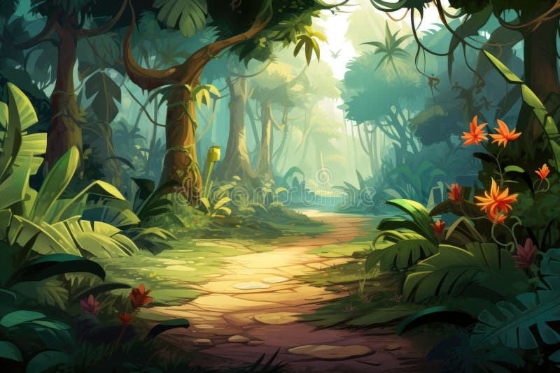 Path in the Jungle Green Nature Landscape AI Generated Stock Image ...