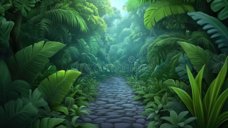A Path through a Jungle with Rocks and Plants, AI Stock Photo - Image ...