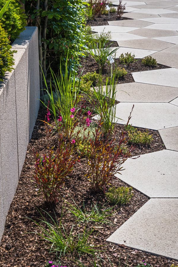 Path with Large Stone Slabs through a Beautifully Planted Garden Stock ...