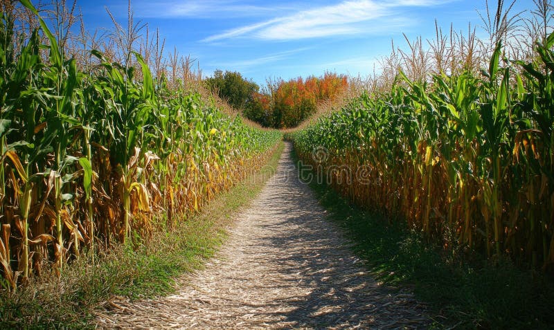 Path Leading through Cornfield, Tall Stalks Stock Image - Image of food ...