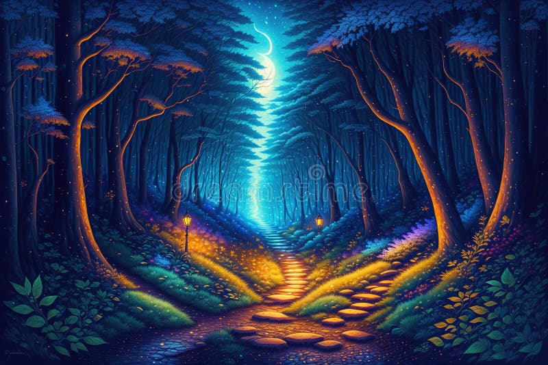A Path Leading into a Forest at Night Fantasy Mystical by AI Generated ...